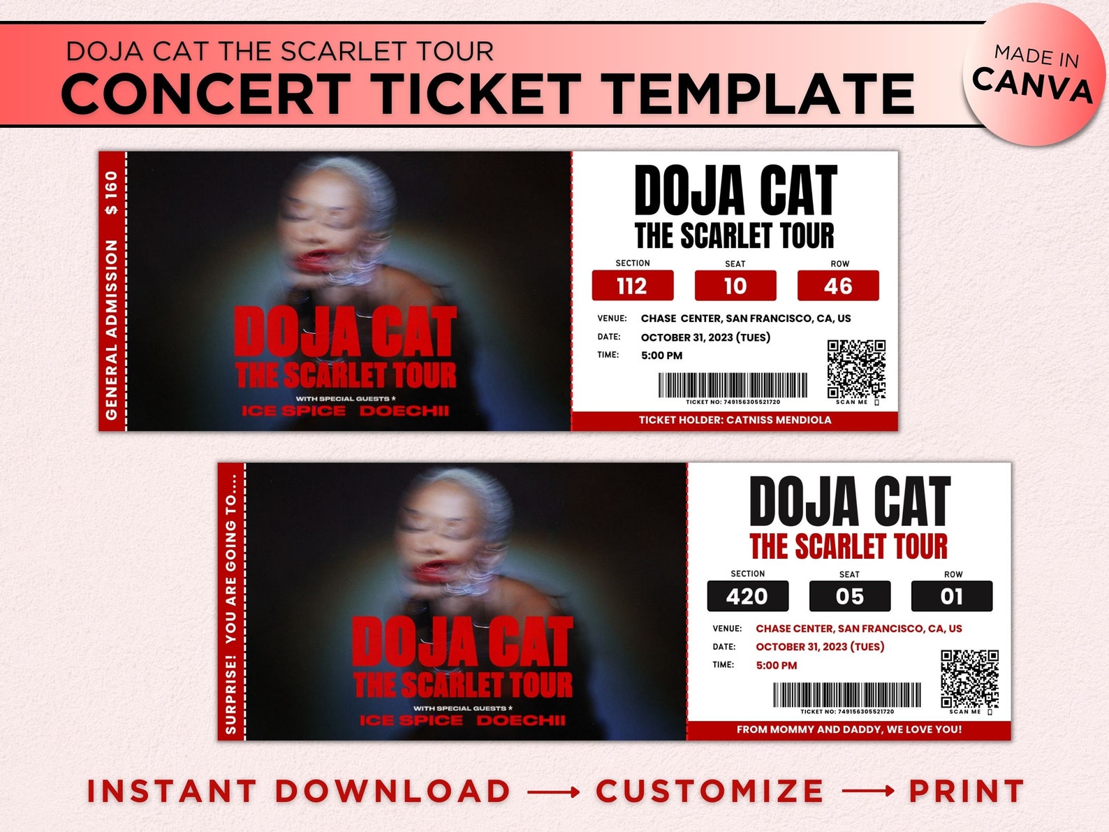 Doja Cat Ticket Editable Canva Template Printable, the Scarlet Tour ...