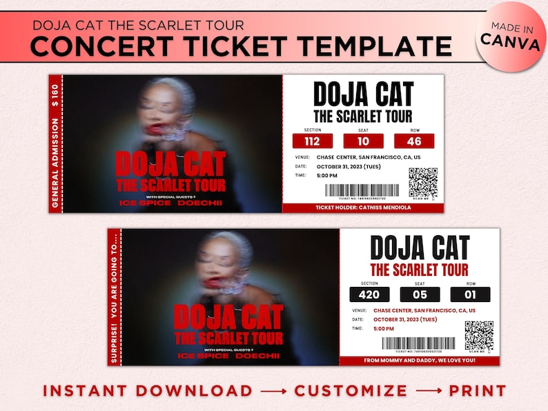 Doja Cat Ticket Editable Canva Template Printable, the Scarlet Tour ...