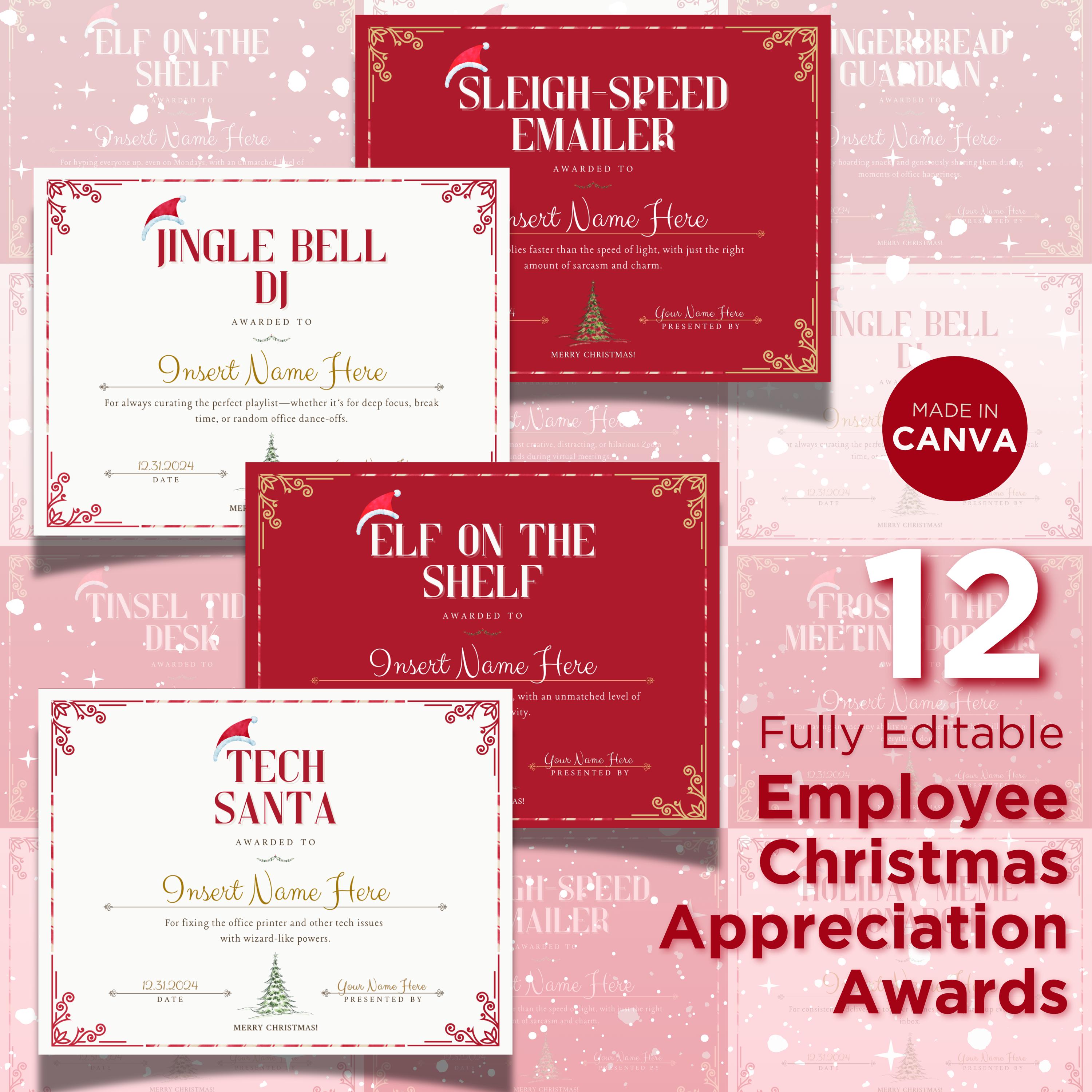 Employee Christmas Appreciation Award Certificates, Printable Funny ...