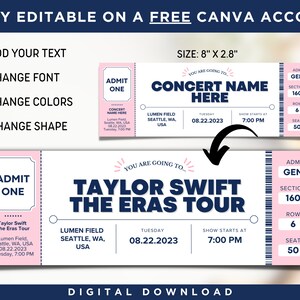 Concert Ticket Canva Template Printable Event Ticket Invitation Custom ...