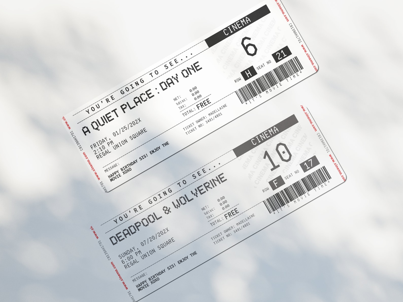 Movie Ticket Invitation Surprise Gift, Movie Ticket Coupon Receipt ...