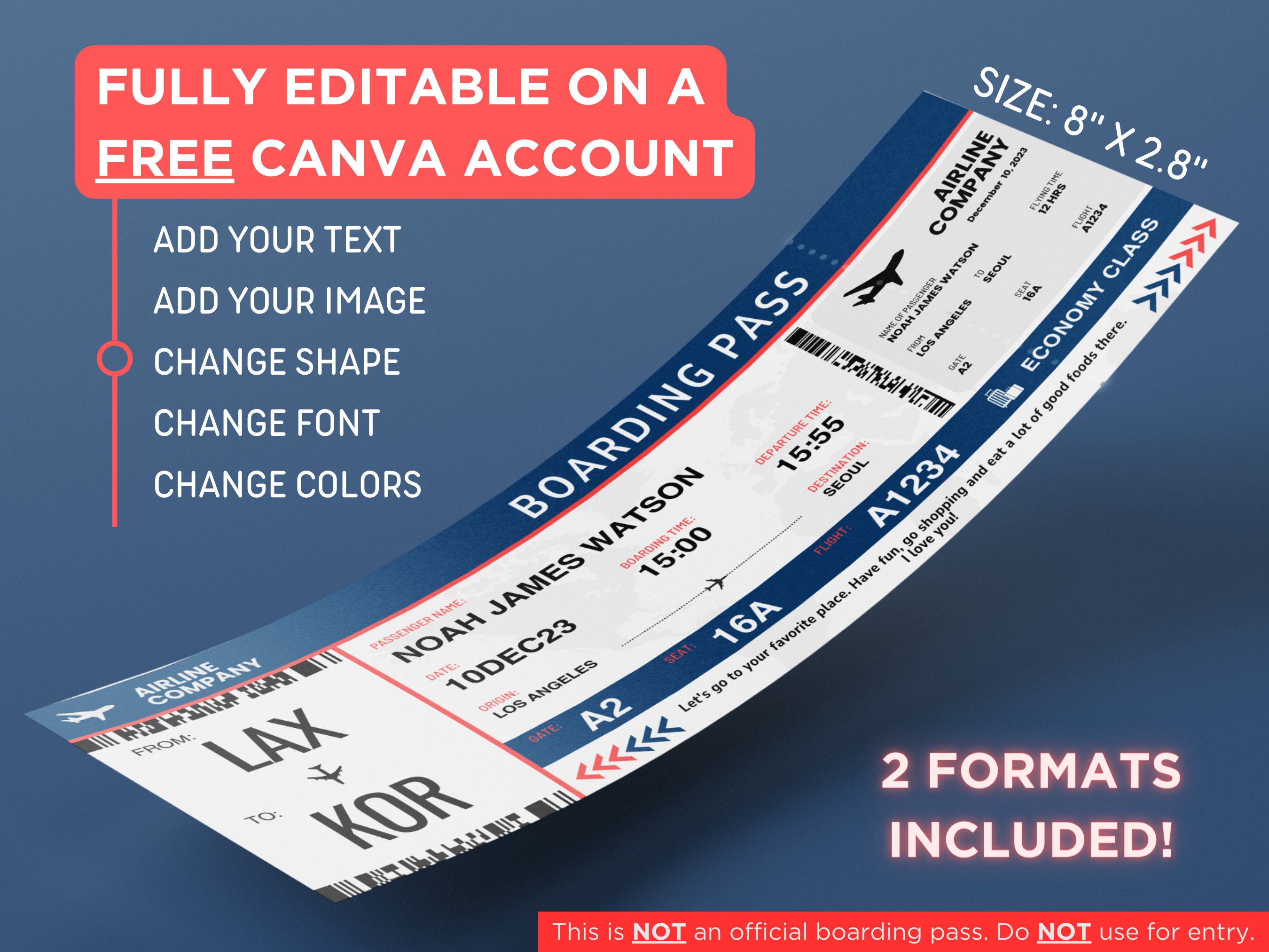 Editable Boarding Pass Template, Surprise Trip Airplane Ticket ...