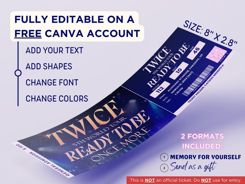 TWICE Ready to Be Once More Concert Ticket Template Canva Editable ...