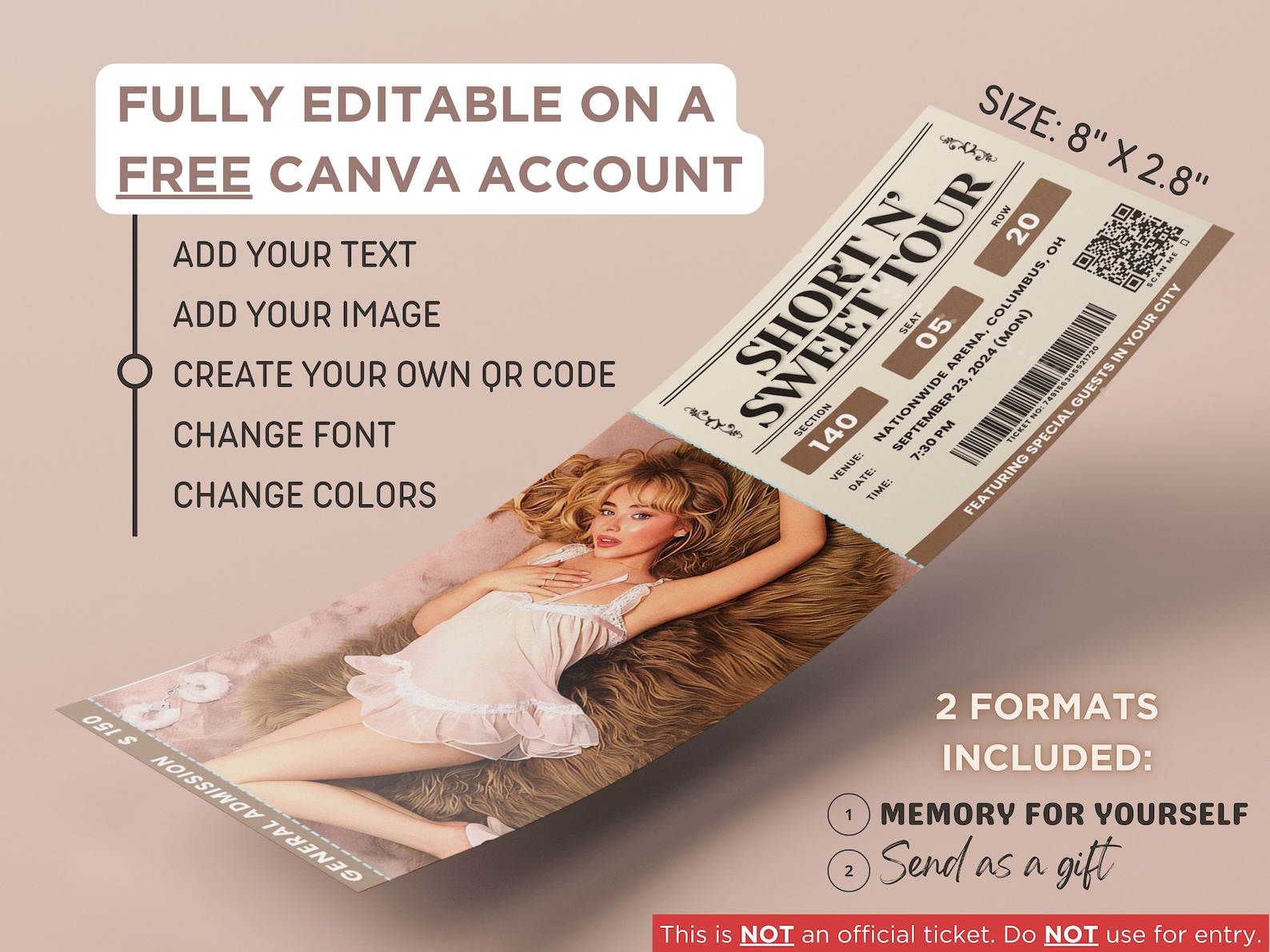 Short N' Sweet Tour Ticket Editable Canva Template Commemorative ...