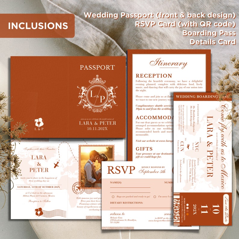 Passport Wedding Invitation Template: Burnt Orange Destination Boarding ...