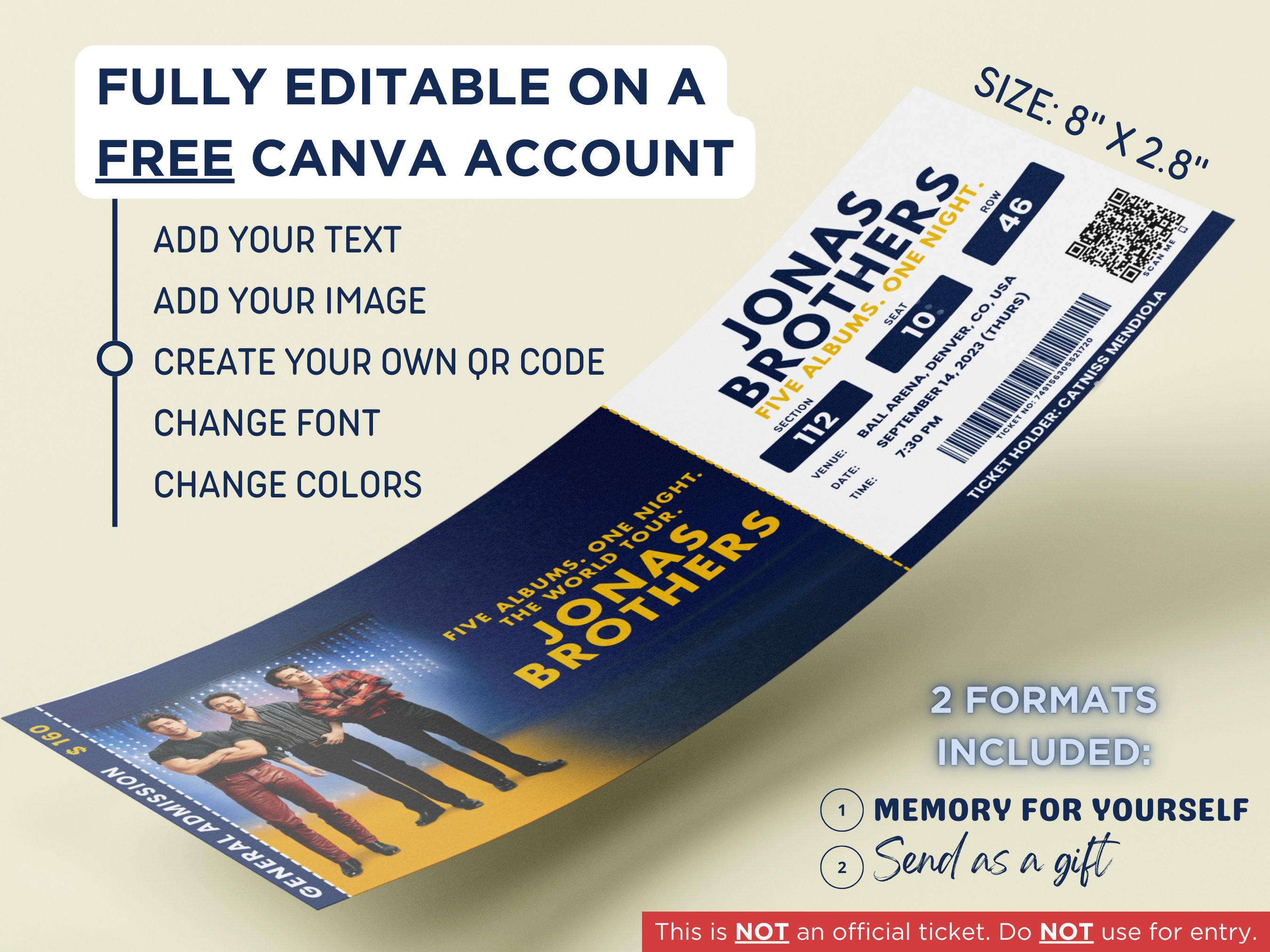 Jonas Brothers Ticket the Five Albums One Night Tour, Editable Canva ...