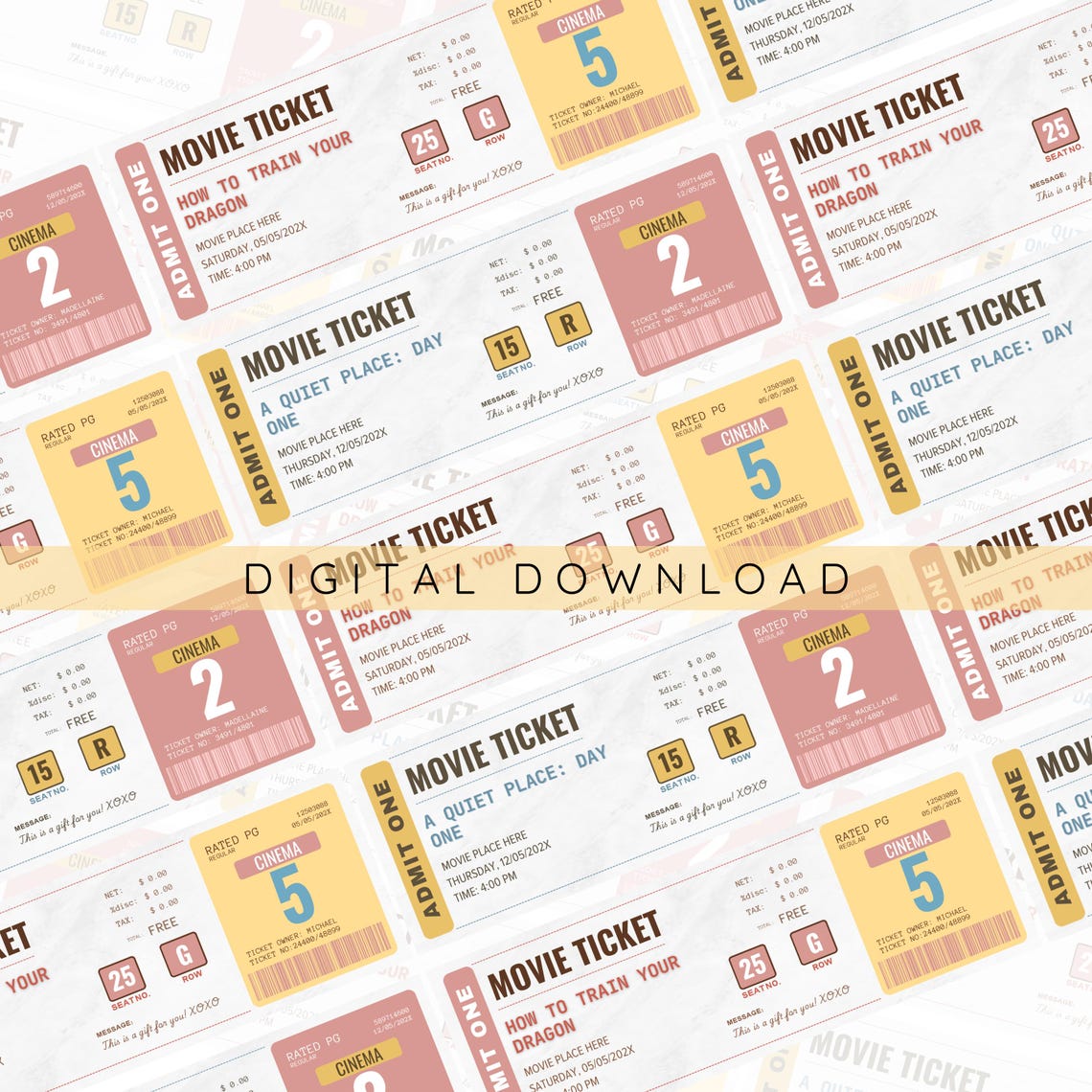 Pastel Cinema Ticket Invitation Surprise Gift, Cute Movie Ticket ...