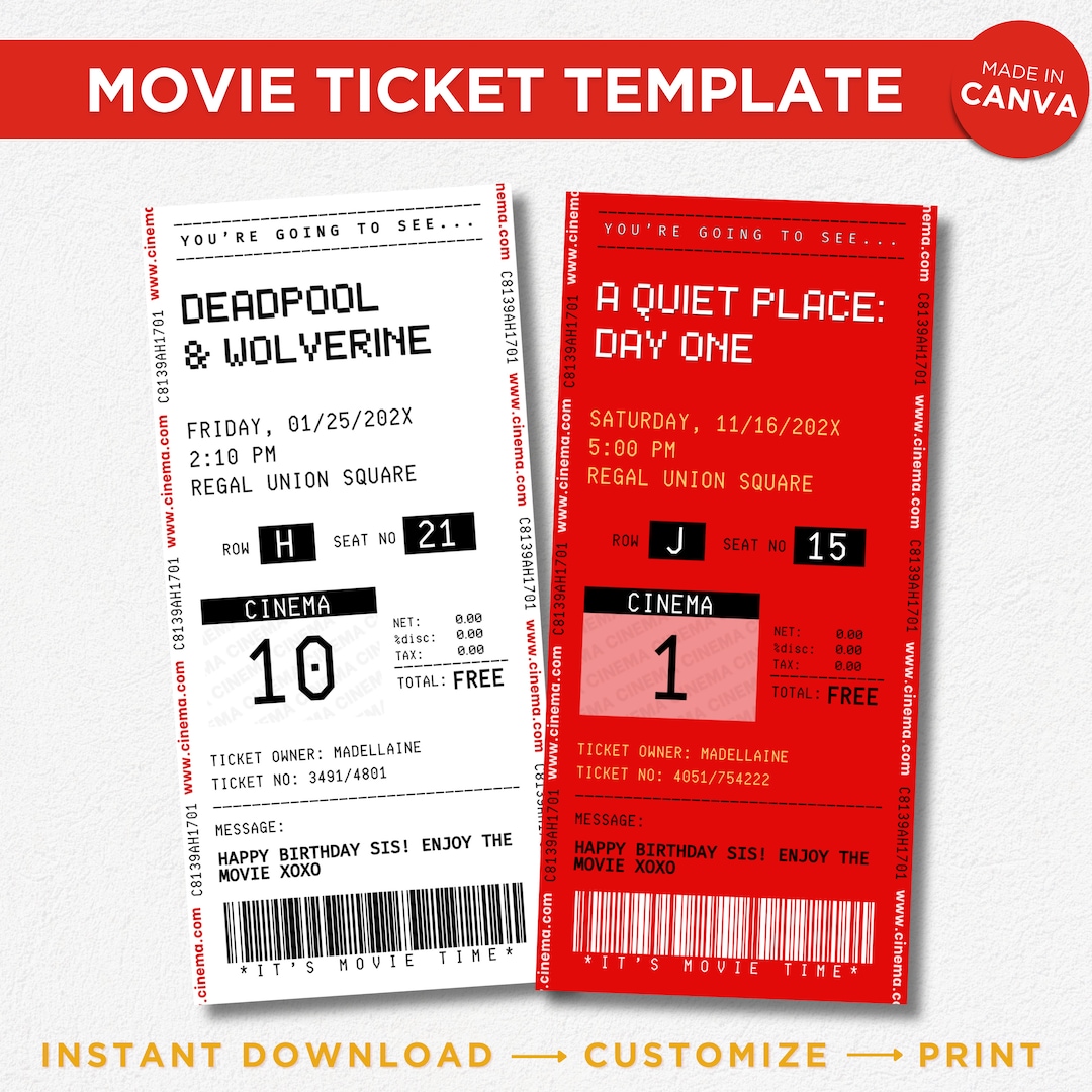 Movie Night Ticket Invite Surprise Gift Template, Movie Ticket Coupon ...