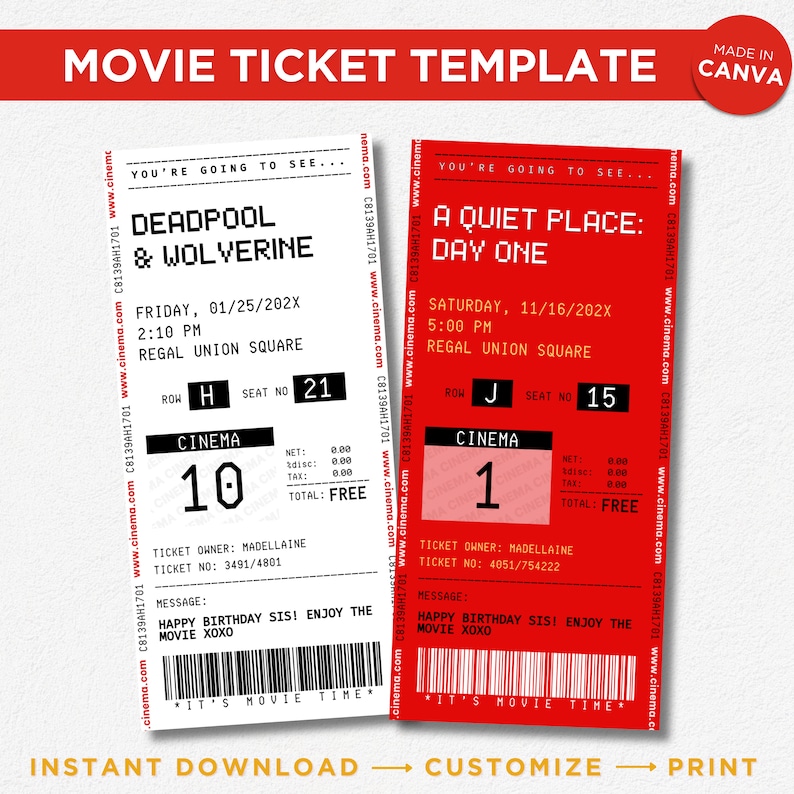 Movie Night Ticket Invite Surprise Gift Template, Movie Ticket Coupon ...