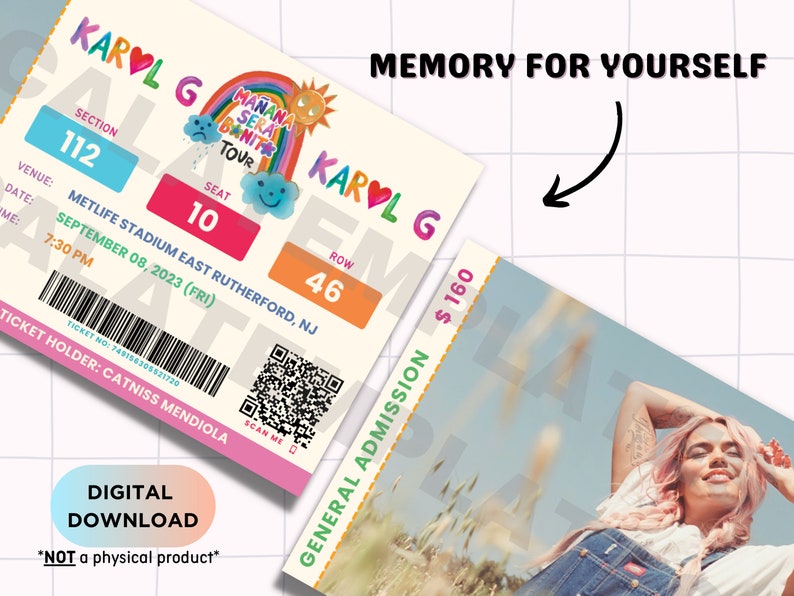 Karol G Mañana Sera Bonito Tour Ticket Editable Canva Template, Digital ...
