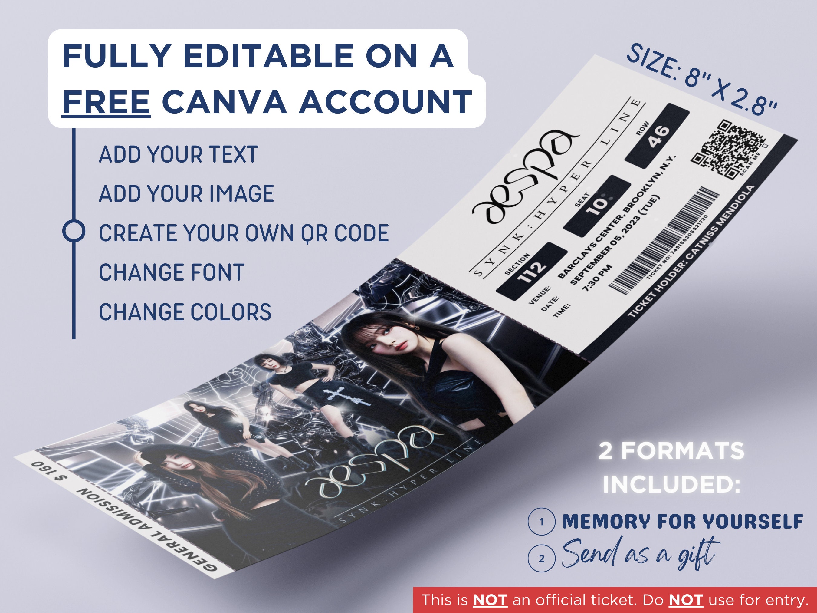 Aespa Synk Hyperline Concert Ticket Editable Canva Template KPOP Printable Ticket Keepsake ...