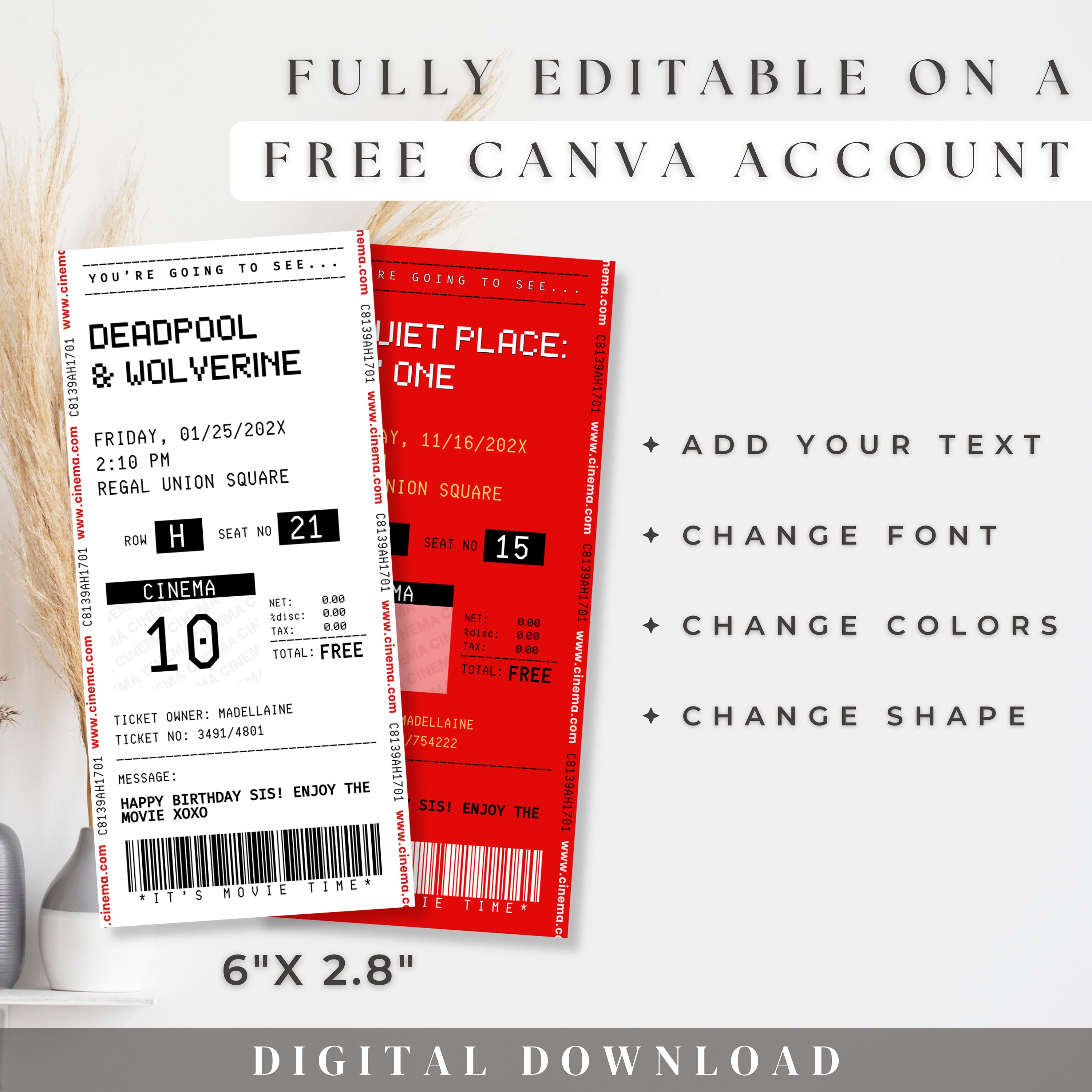 Movie Night Ticket Invite Surprise Gift Template, Movie Ticket Coupon ...