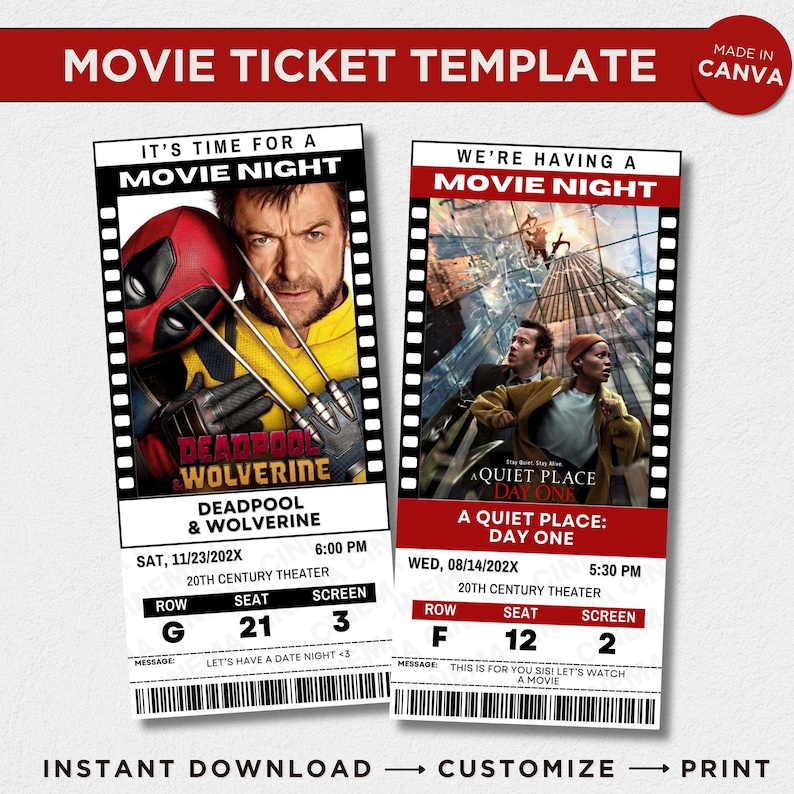Date Night Movie Ticket Surprise Gift, Editable Gift Coupon Ticket ...