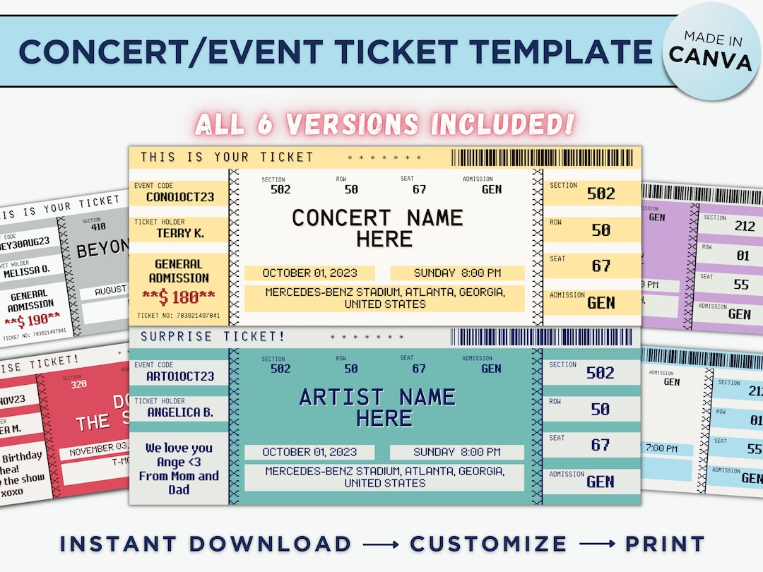 Modèle de toile modifiable rétro vintage concert billet événement souvenir chèque-cadeau ...