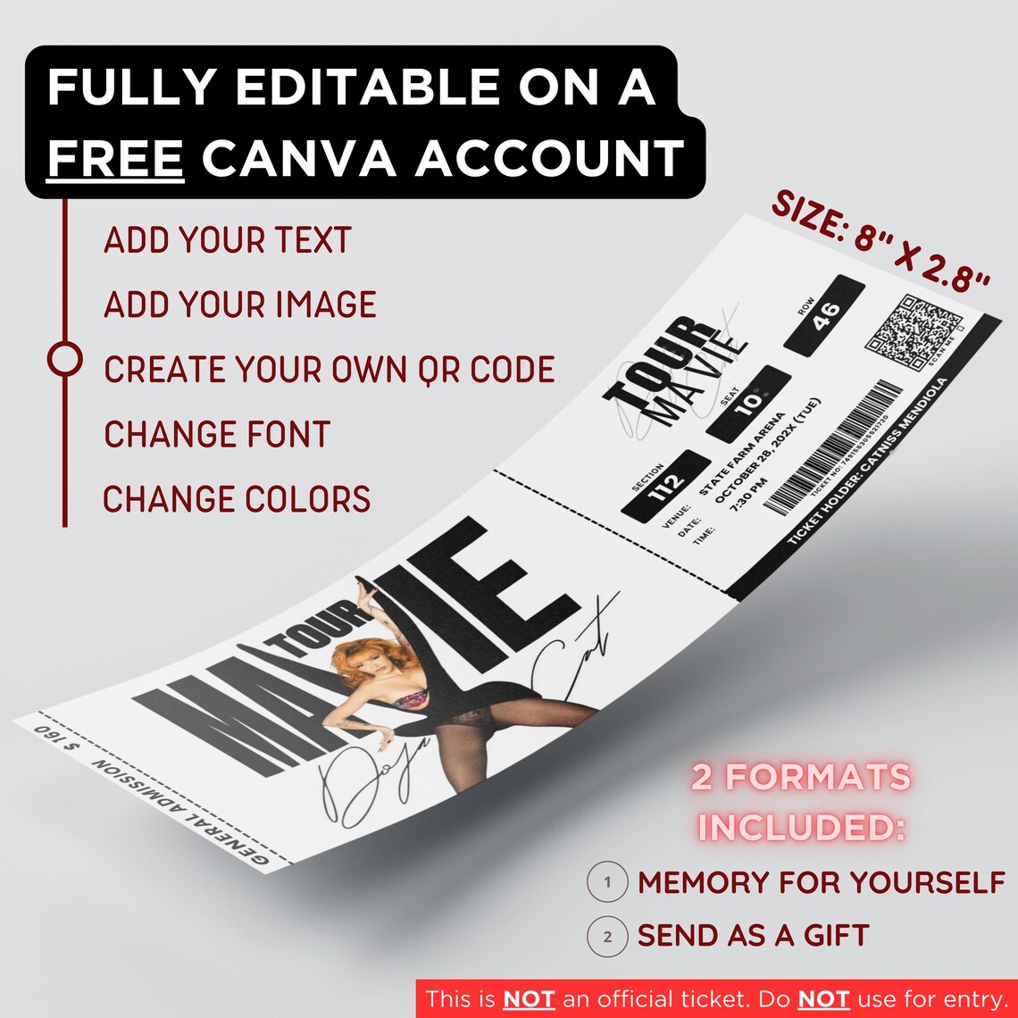Ma Vie Tour Doja Cat Ticket Editable Canva Template, Printable ...