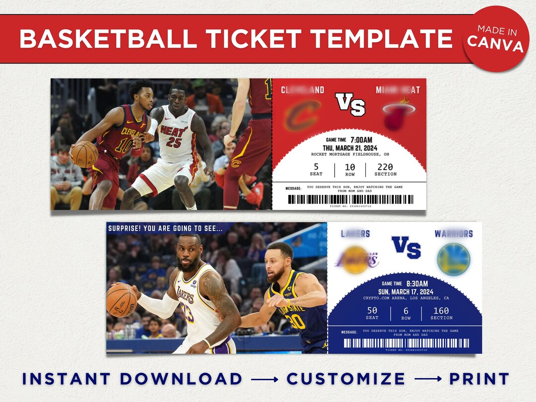 Editable Basketball Game Custom Gift Idea Ticket, Printable Sports ...