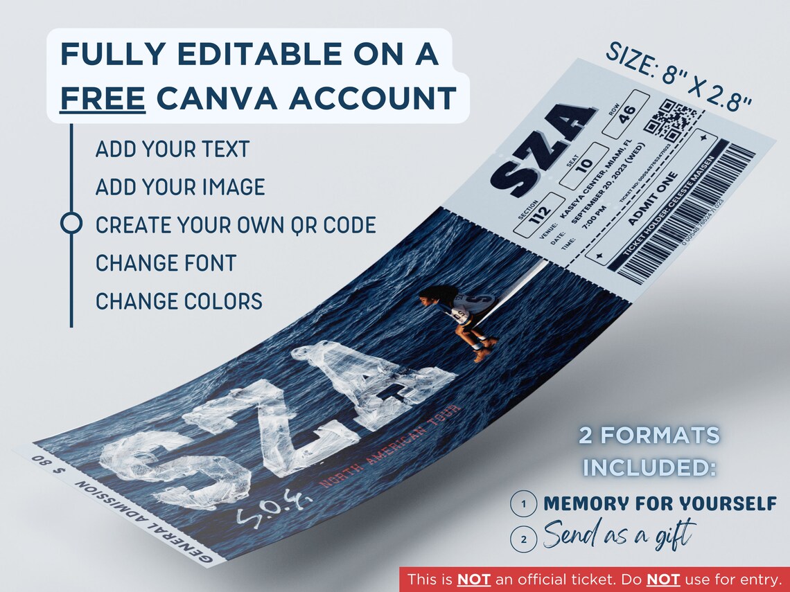 SZA SOS Tour Concert Ticket Canva Template Ticket Surprise Gift ...