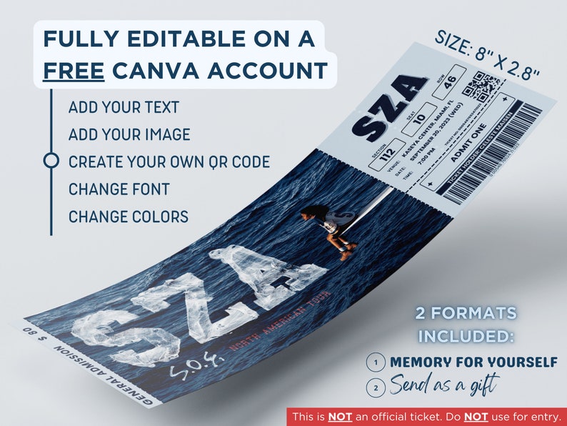 SZA SOS Tour Konzertkarte Canva Template Ticket Überraschungsgeschenk ...