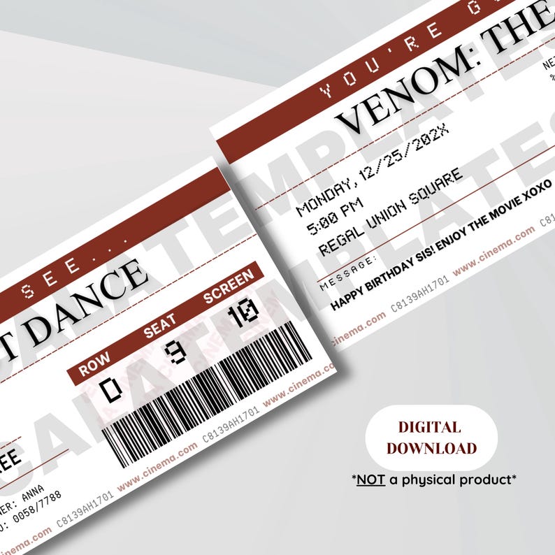 Movie Ticket Template Invitation, Cinema Movie Ticket Surprise Gift ...
