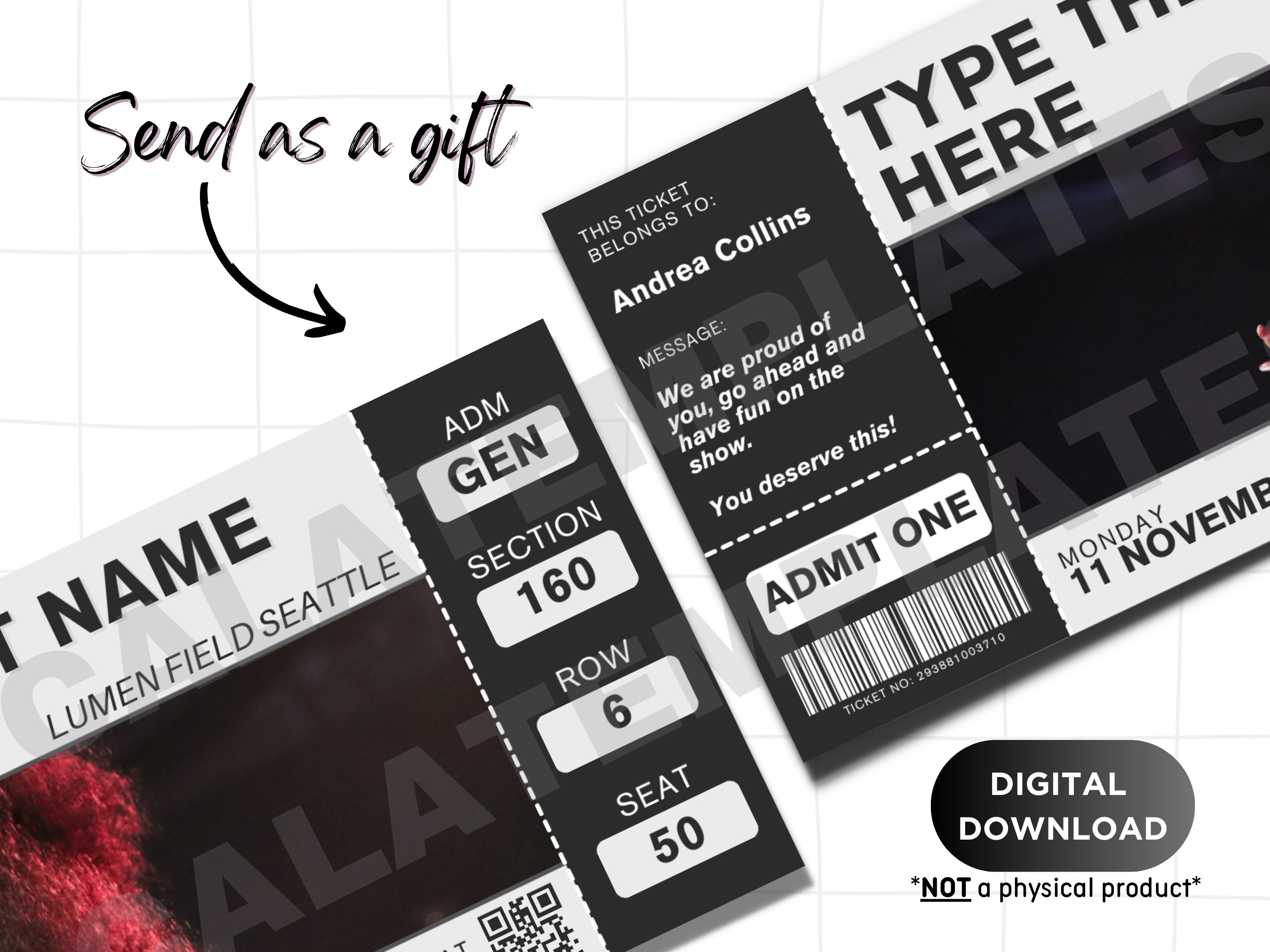 Editable Concert Ticket Template Keepsake Surprise Gift Idea, Canva ...