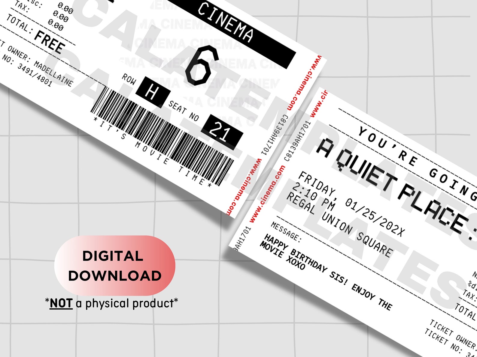 Movie Ticket Invitation Surprise Gift, Movie Ticket Coupon Receipt ...