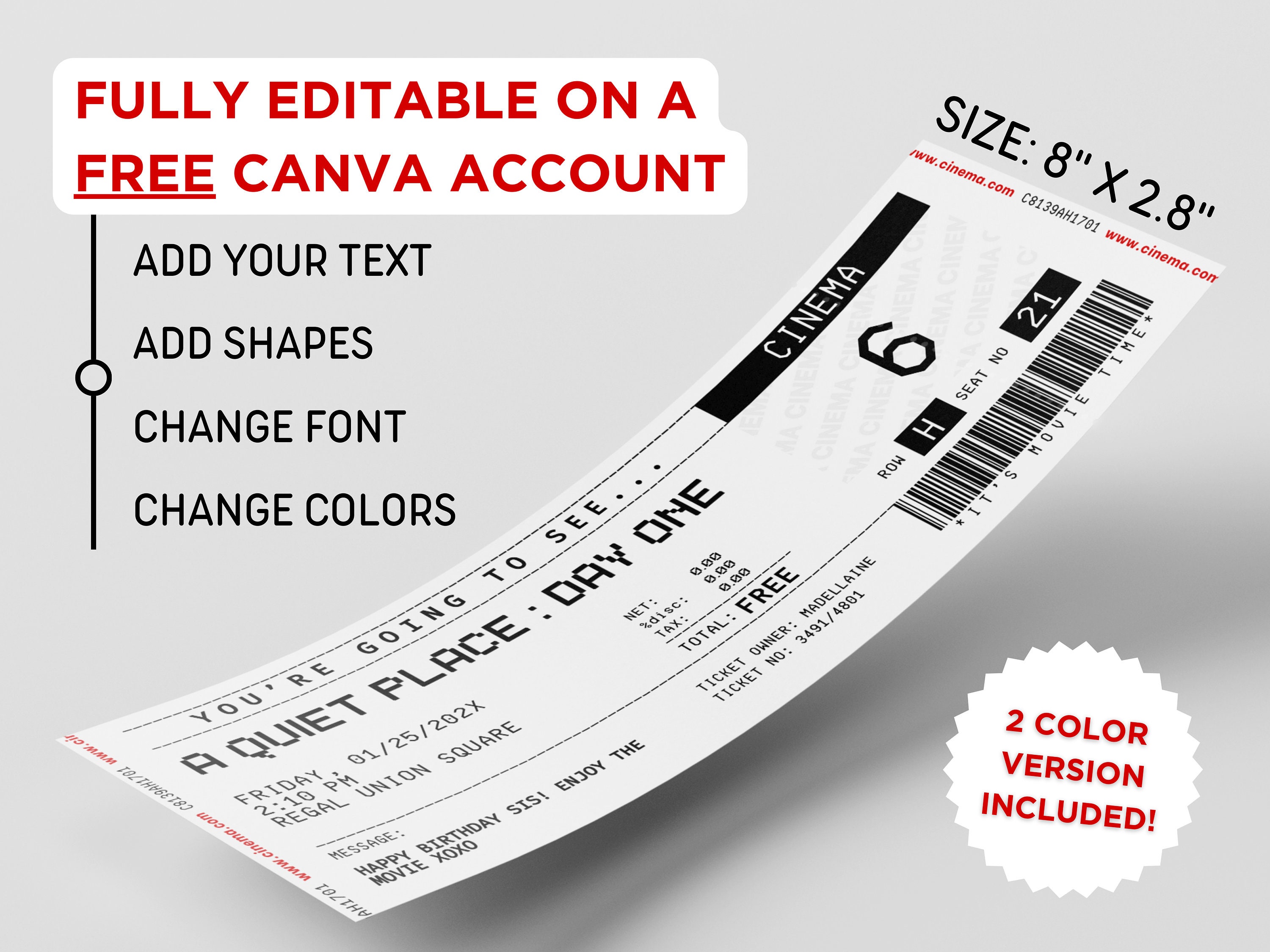 Movie Ticket Invitation Surprise Gift, Movie Ticket Coupon Receipt ...