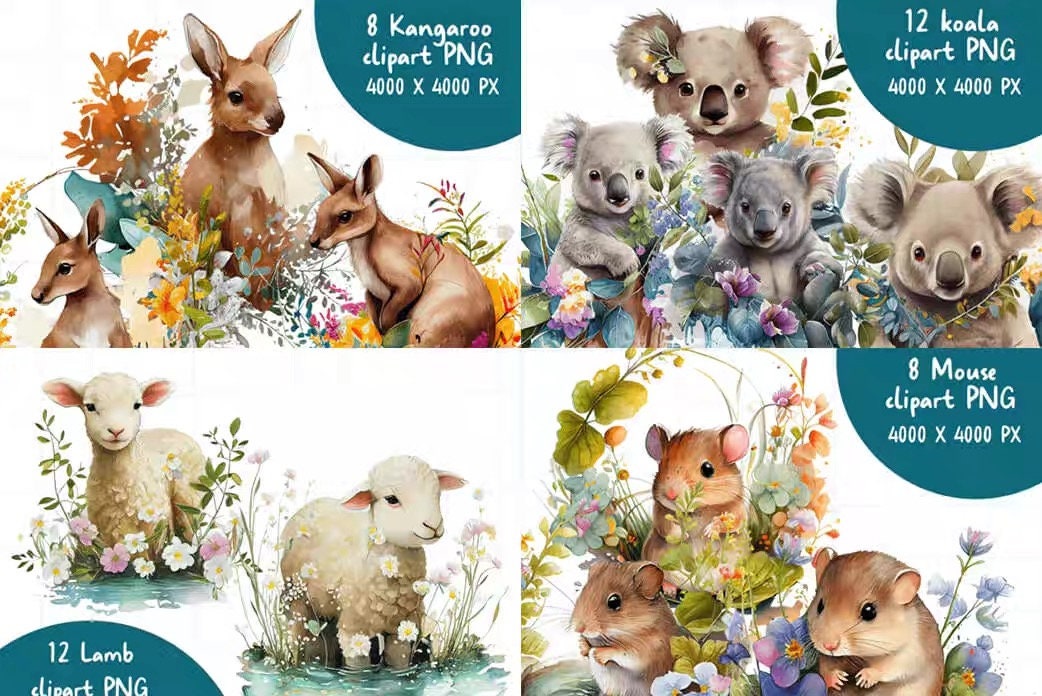 348 Watercolor Animals Mega Clipart Bundle Woodland, Safari, Farm ...