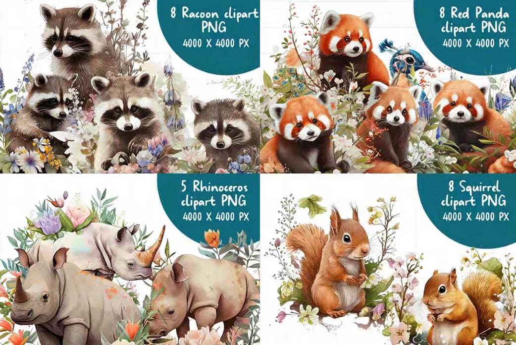 348 Watercolor Animals Mega Clipart Bundle Woodland, Safari, Farm ...