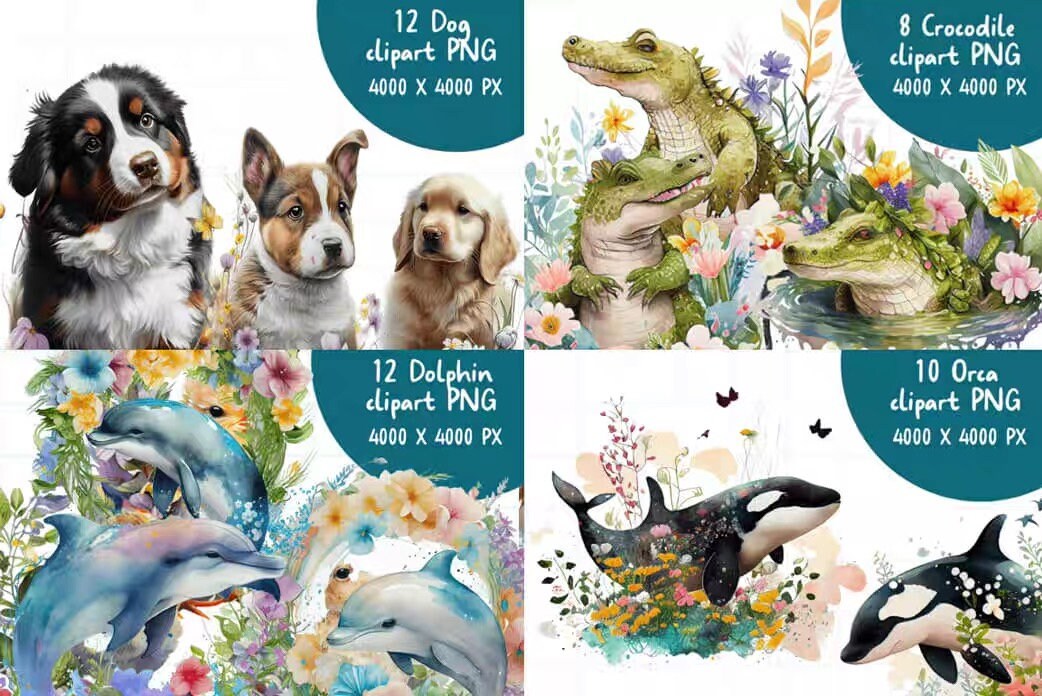 348 Watercolor Animals Mega Clipart Bundle Woodland, Safari, Farm ...