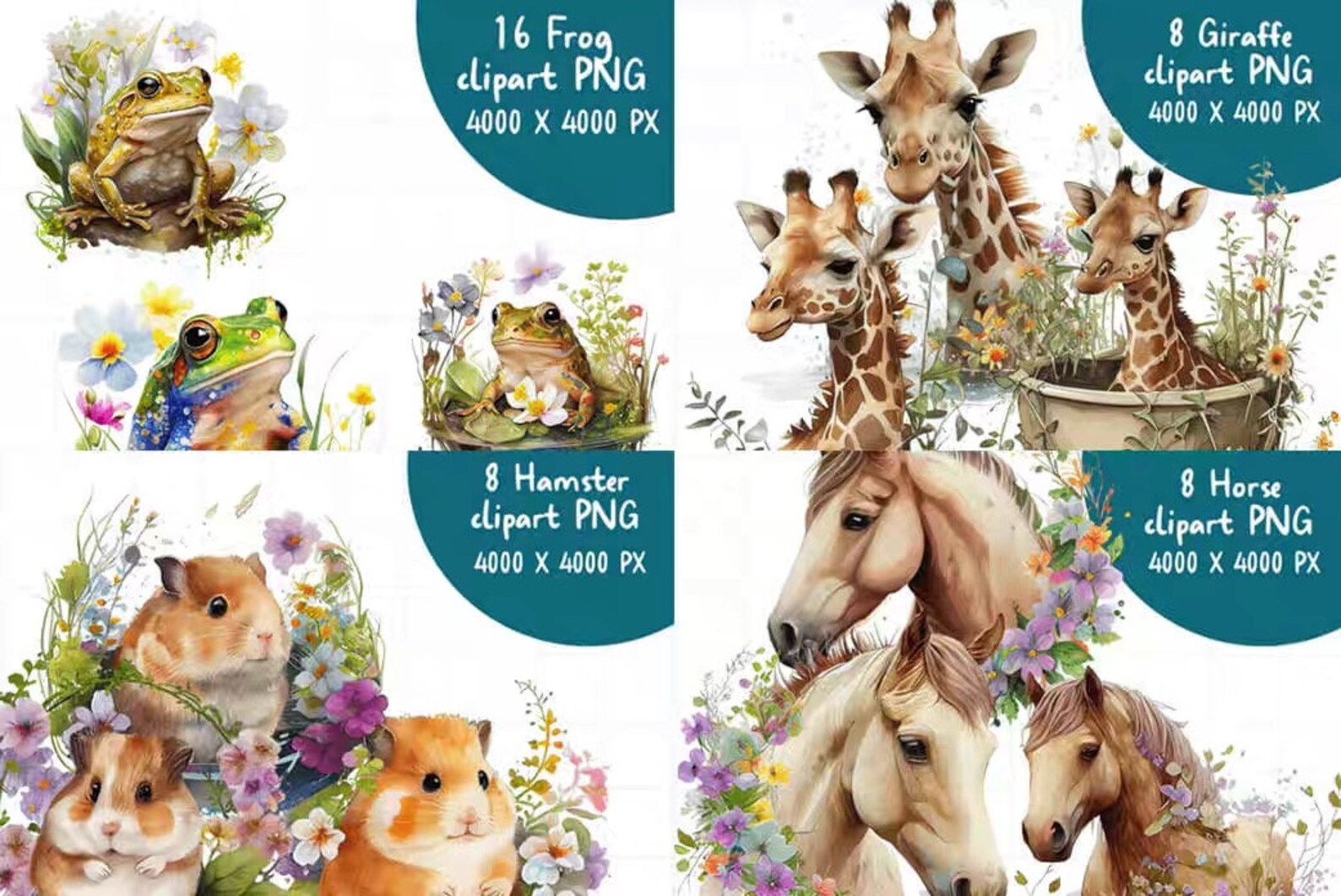 348 Watercolor Animals Mega Clipart Bundle Woodland, Safari, Farm ...