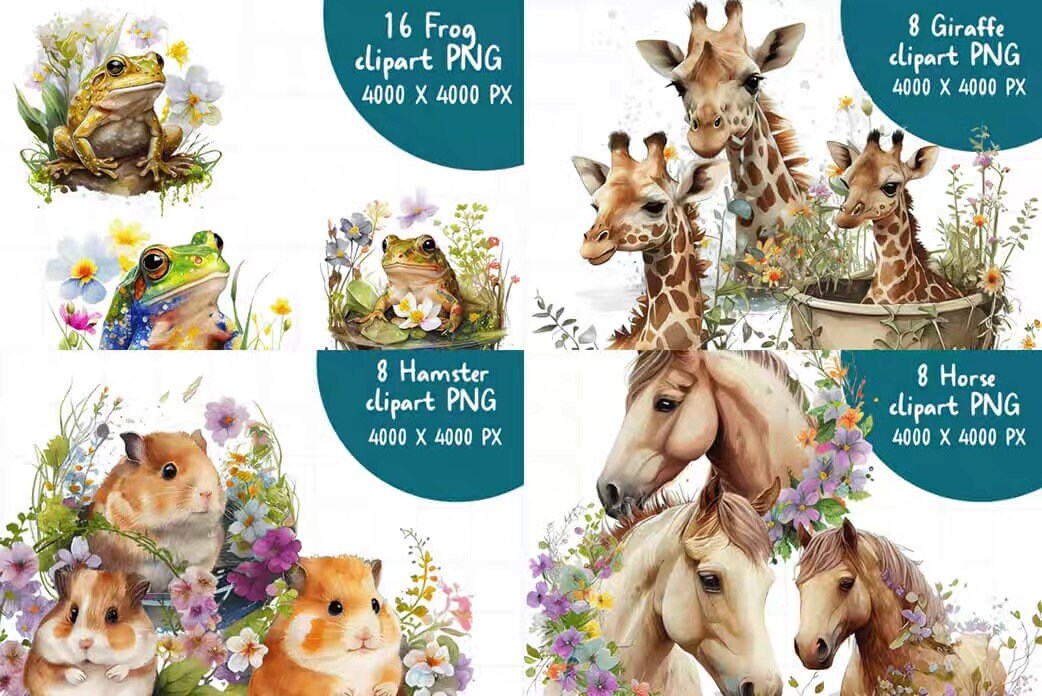 348 Watercolor Animals Mega Clipart Bundle Woodland, Safari, Farm ...