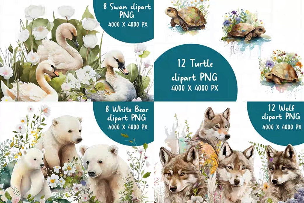 348 Watercolor Animals Mega Clipart Bundle Woodland, Safari, Farm ...