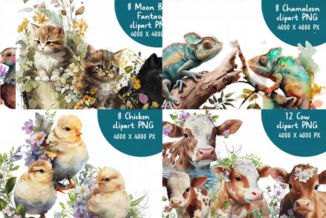 348 Watercolor Animals Mega Clipart Bundle Woodland, Safari, Farm ...