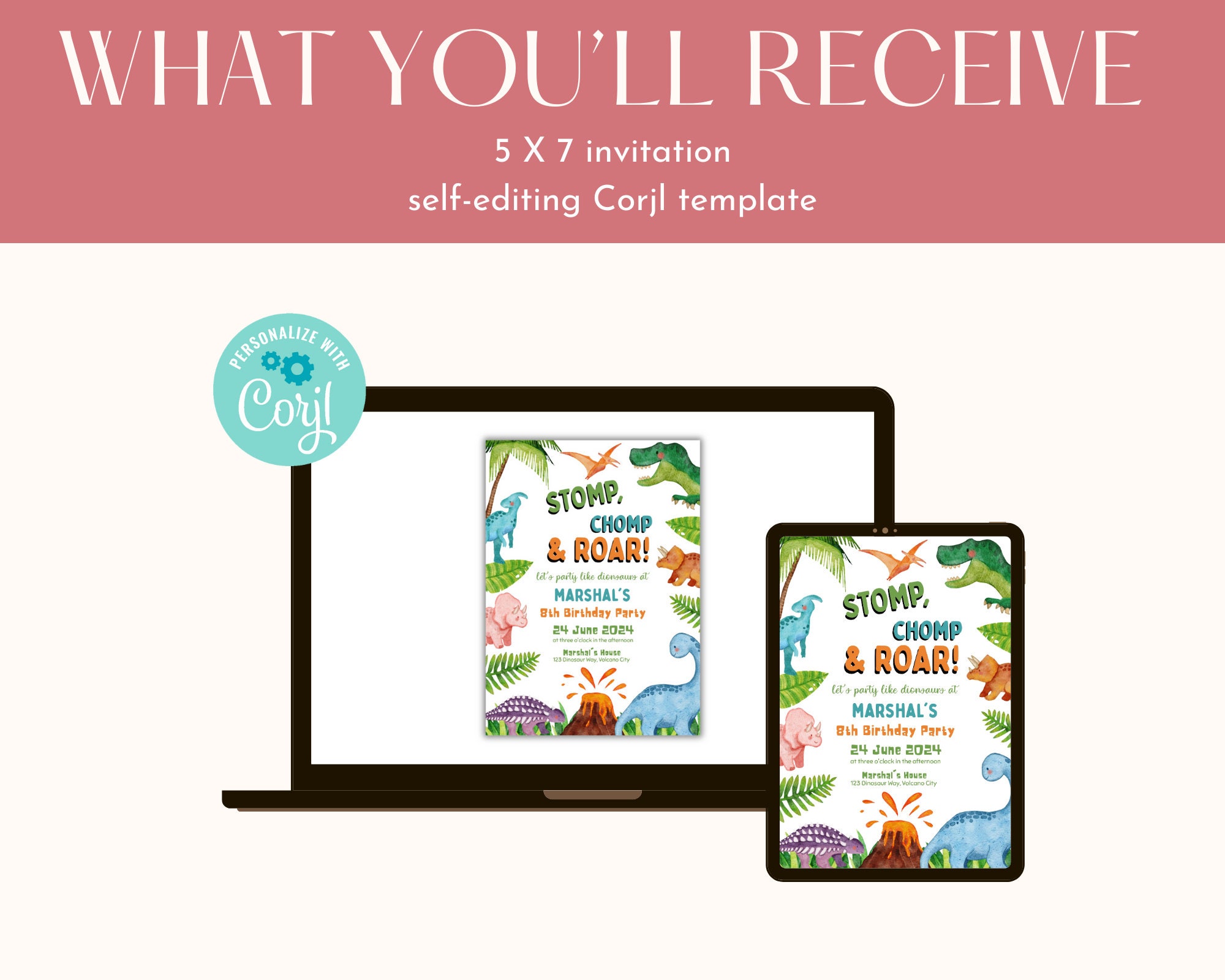 Dinosaur Birthday Invitation T-rex Party Invite Template - Etsy