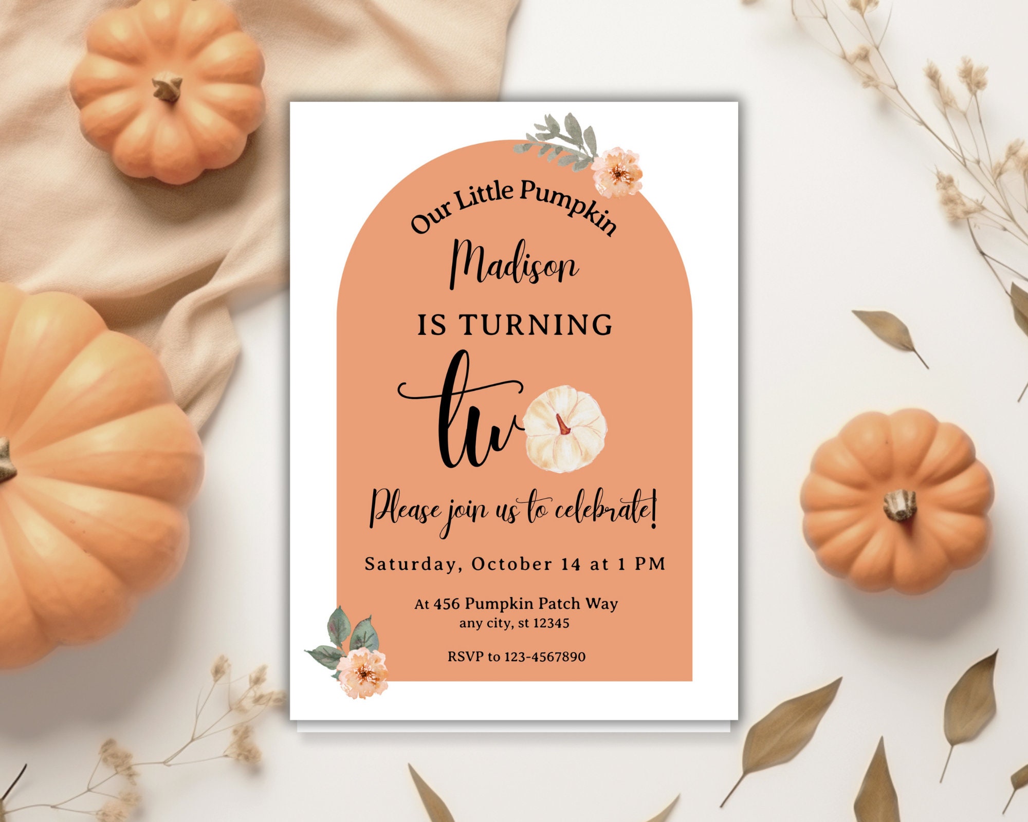 Pumpkin First Birthday Invitation Little Pumpkin Invitations - Etsy