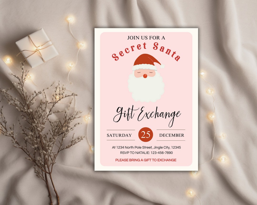 Secret Santa Gift Exchange Invitation, Retro Secret Santa Christmas ...