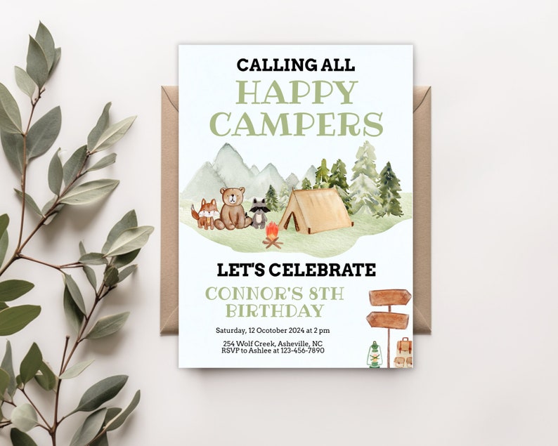 Camping Birthday Invite Template, S'mores Party, Boy Outdoor Party ...