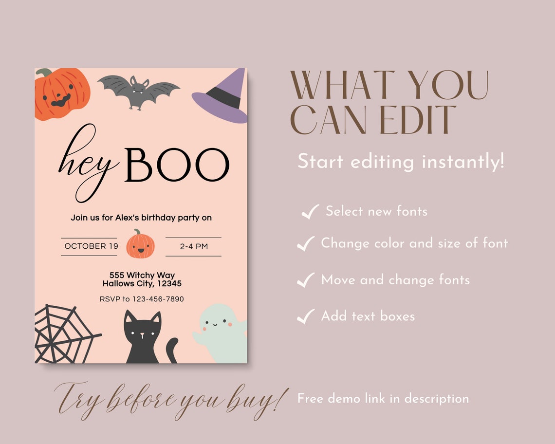 EDITABLE Boo Birthday Invitation Girl Halloween Birthday - Etsy