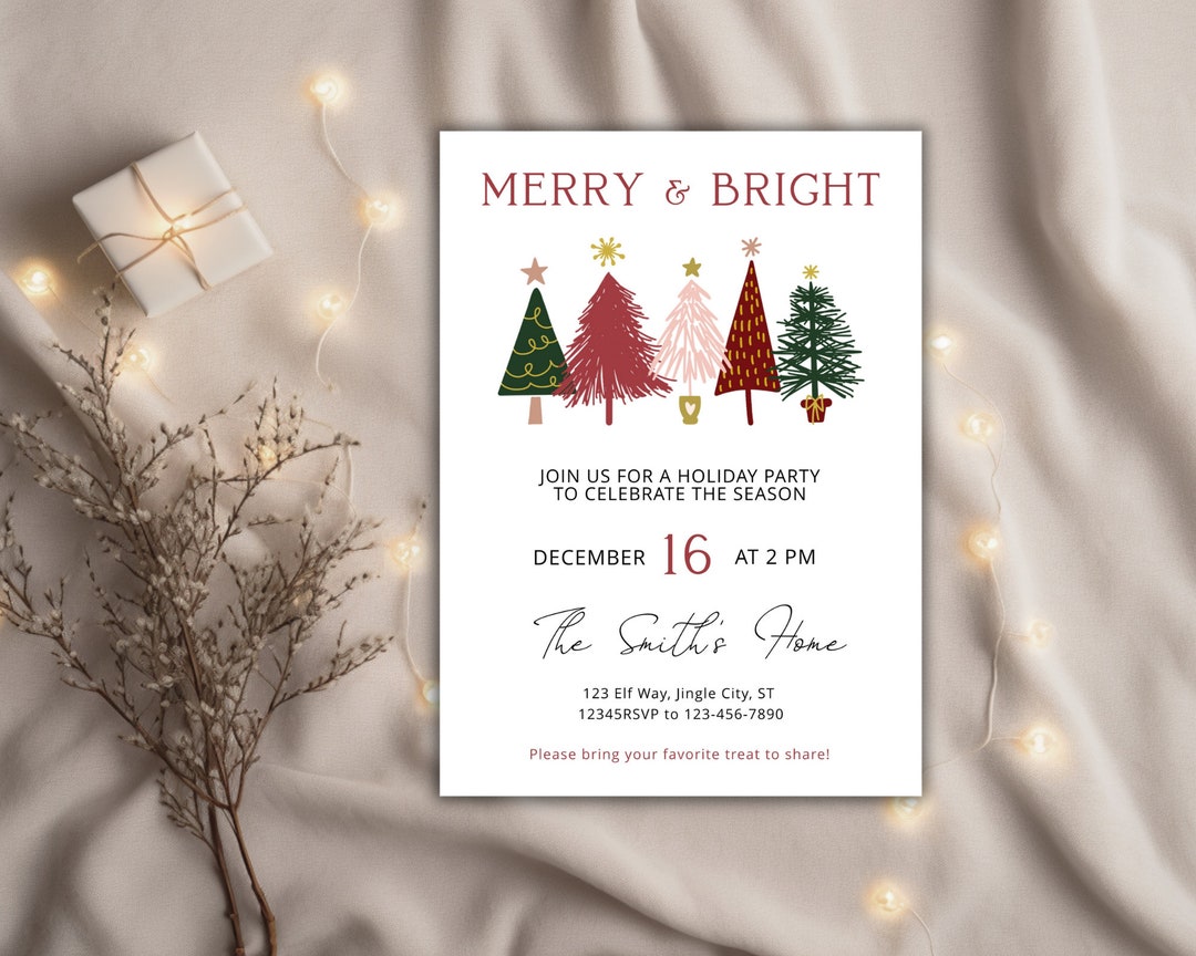 Christmas Party Invitation, Editable Christmas Trees Party Invite ...