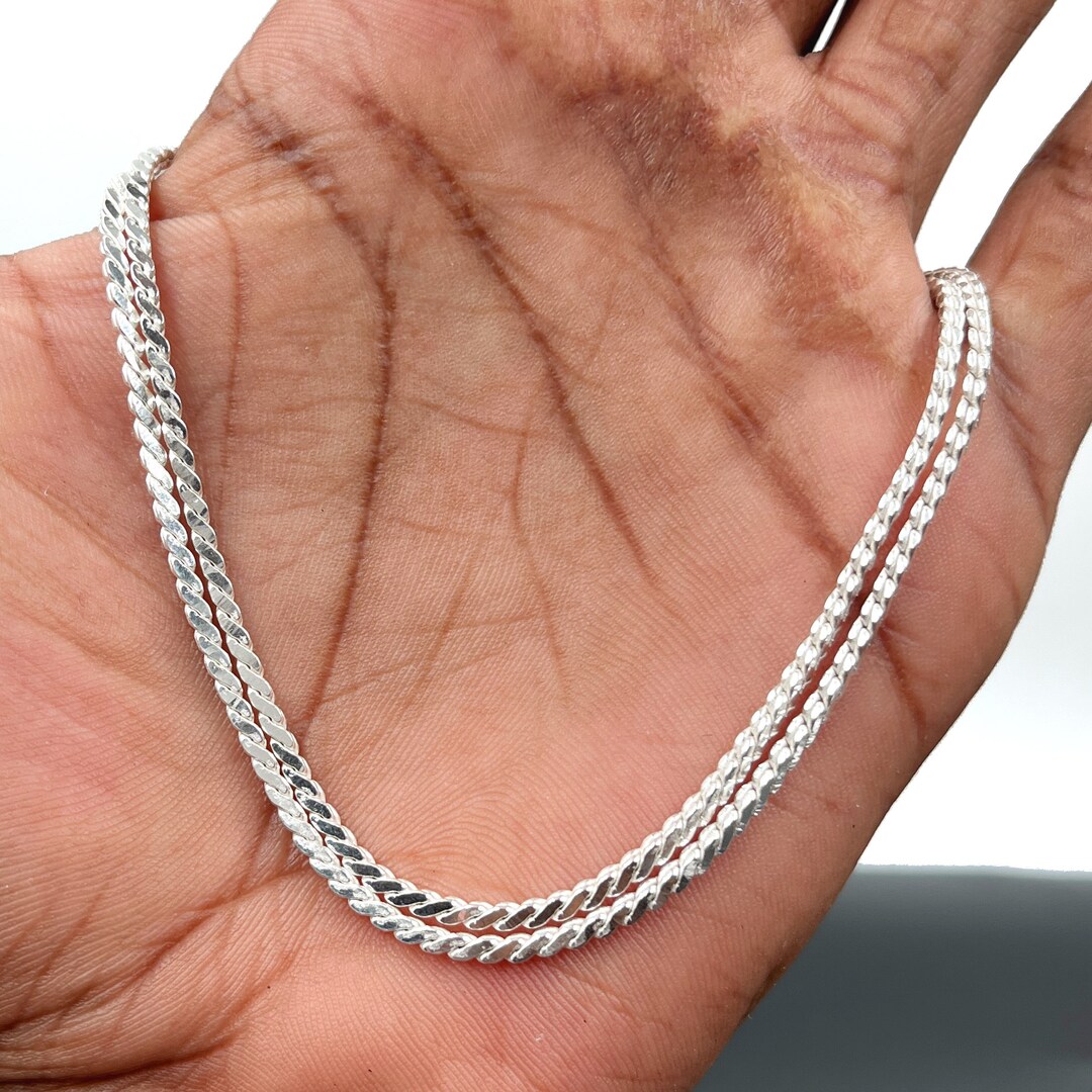 925 Sterling Silver Snake Chain-men Silver Chain Necklace Miami Cuban ...