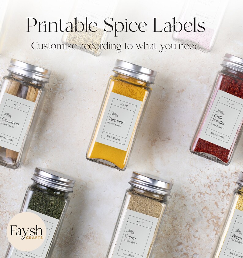 Printable Spice Labels Template, Customisable Minimalist Illustration ...