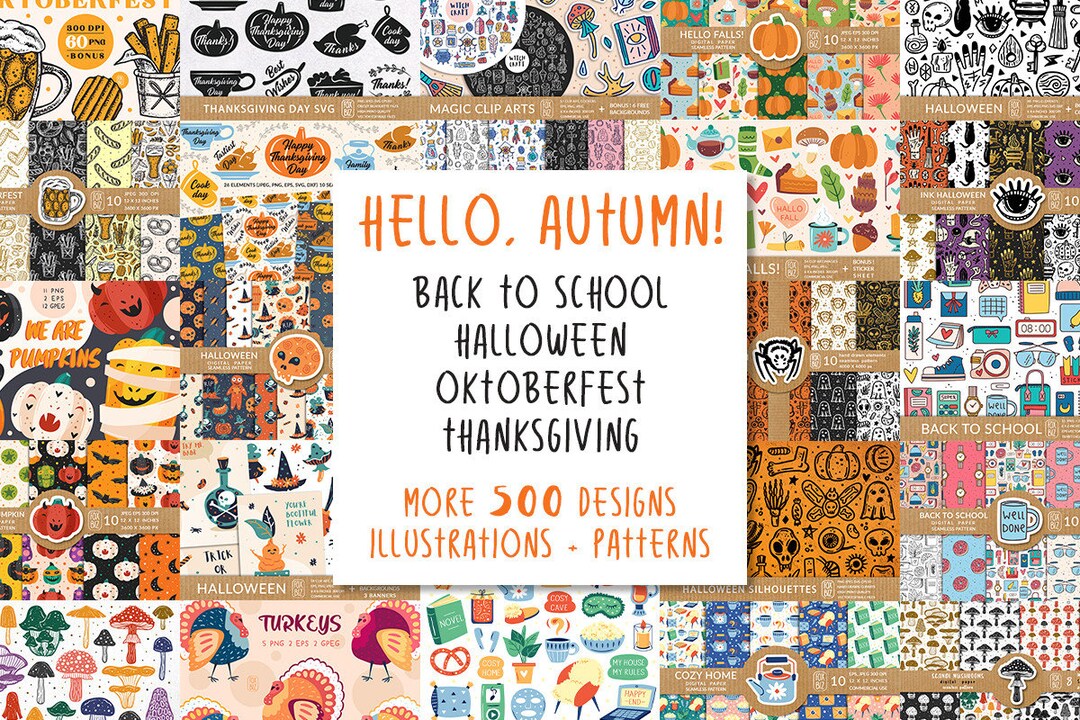 Illustrations and Patterns Bundle Oktoberfest Halloween Thanksgiving ...