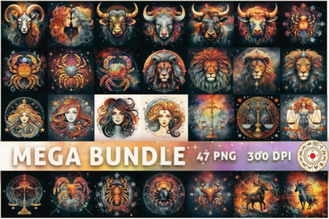 Zodiac Sign Mega Bundle PNG Sublimation Astrology Horoscope ...