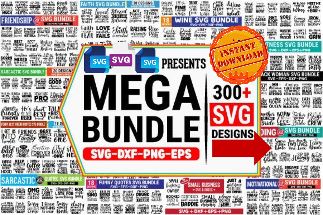 Mega SVG Bundle 300 Designs SVG Svg Bundle Svg Cut Files Silhouette Svg ...