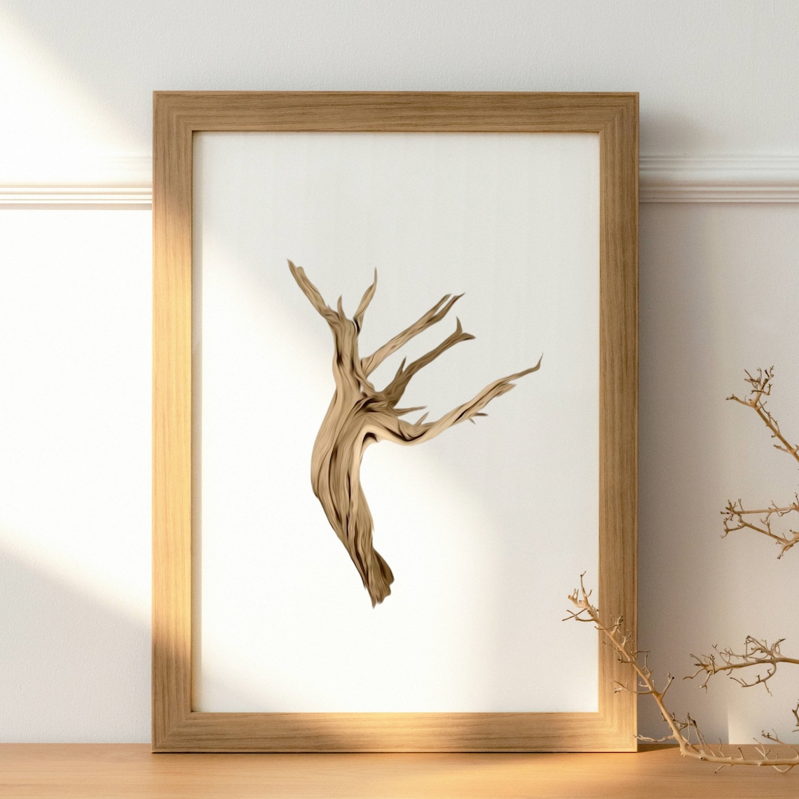 Driftwood Wall Art, Watercolor Driftwood Print, Modern Wood Wall Art ...