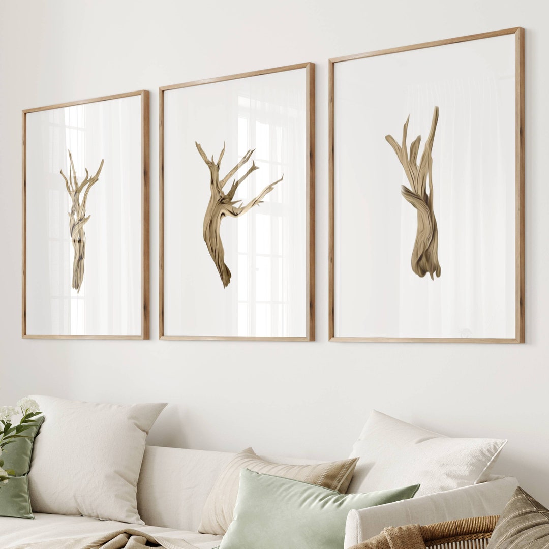 Driftwood Wall Art, Watercolor Driftwood Print, Modern Wood Wall Art ...