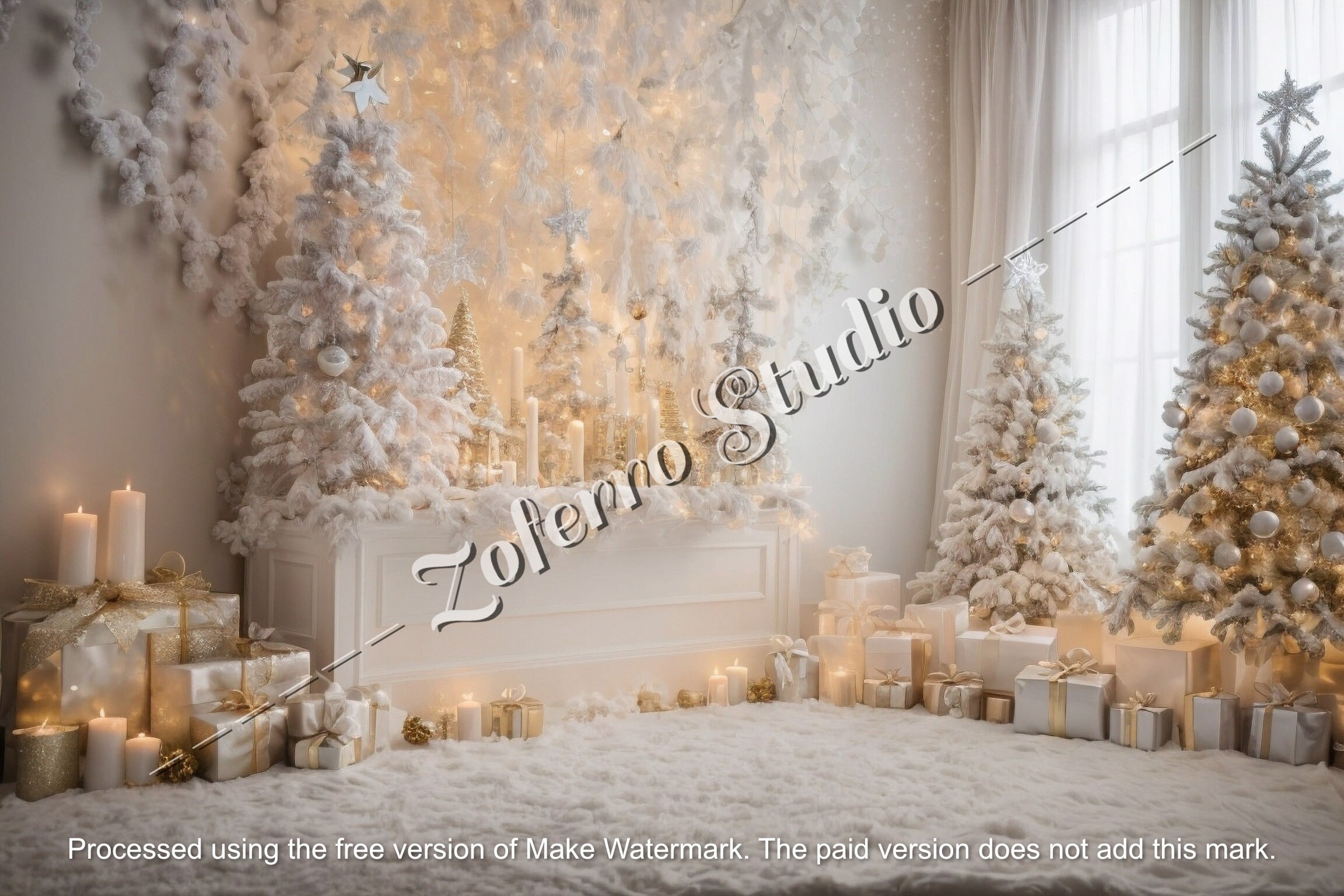 4K Digital Backdrop, Winter Wonderland: Cozy White Christmas Room Photo ...