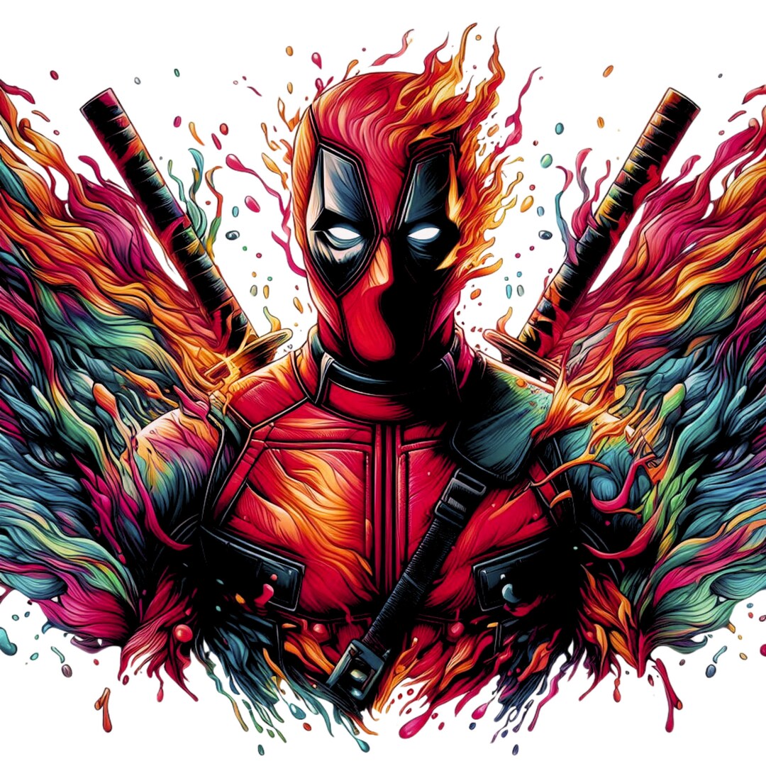 Colorful Watercolor Superhero Deadpool Marvel PNG Digital Art ...