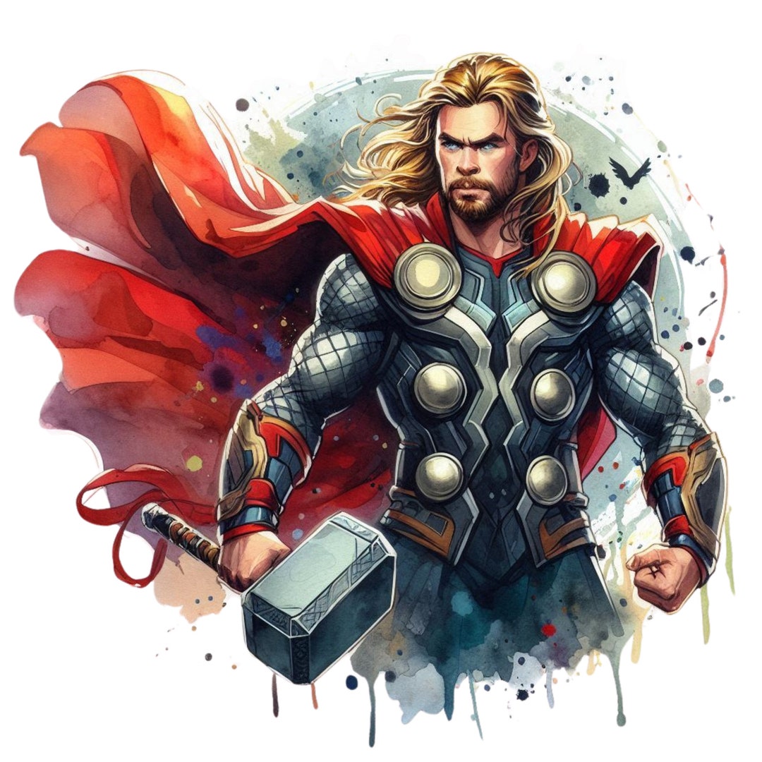 2 PNG Watercolor Thor Digital Print , Thor Artwork , Thor Digital ...