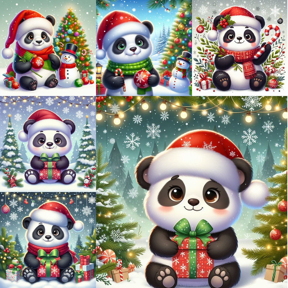 Panda PNG Graphics Bundle, Christmas Sweet Baby Panda Clip Art Pack ...